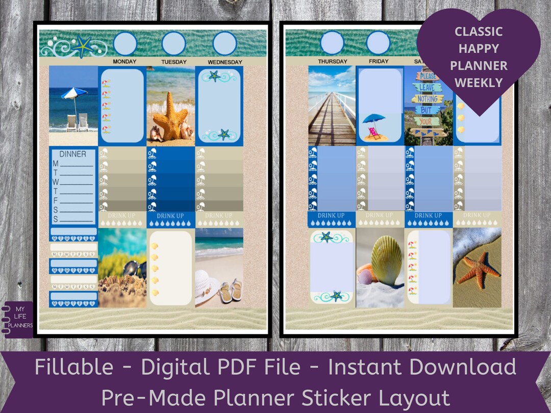 Beach Pre-made Planner Sticker Layout Printable Stickers - Etsy
