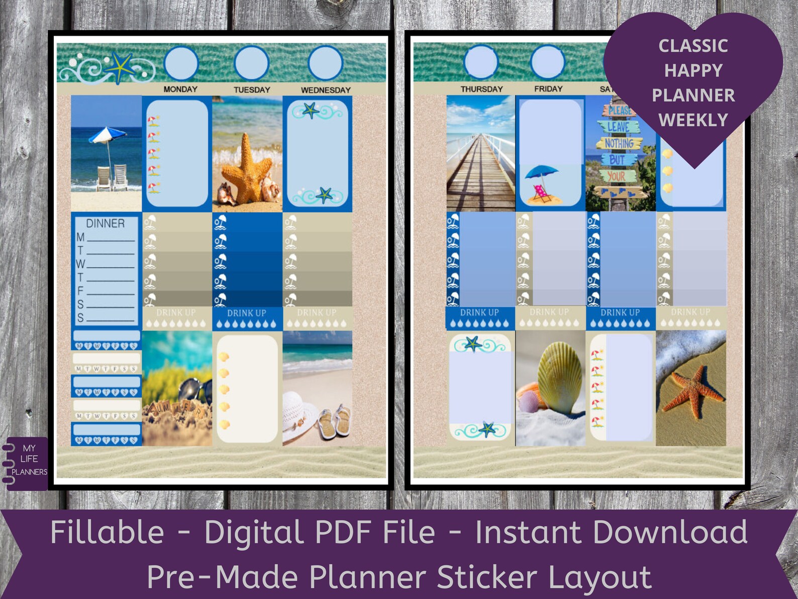Beach Pre-made Planner Sticker Layout Printable Stickers - Etsy