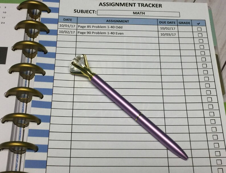 CLASSIC Happy Planner Assignment Tracker Insert Editable - Etsy