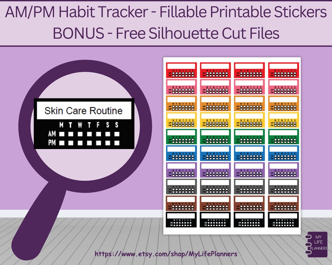 Habit Tracker Am/pm Stickers, Planner Printable Stickers, Fillable ...