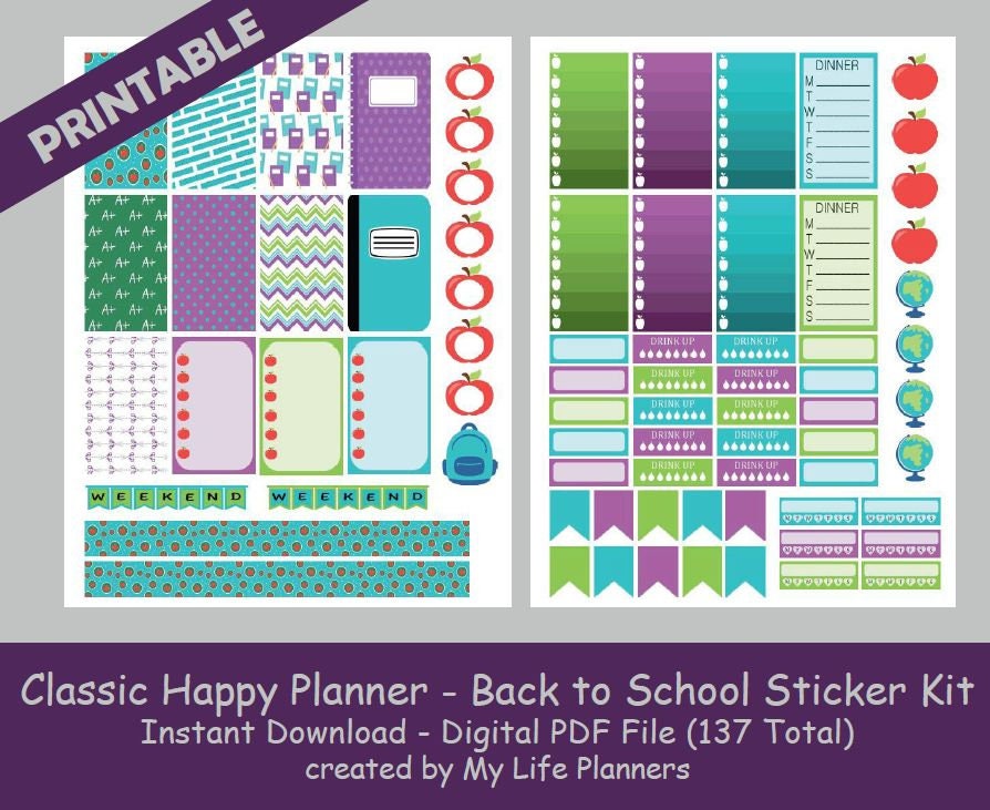 Back To School CLASSIC Happy Planner Printable Stickers | Etsy