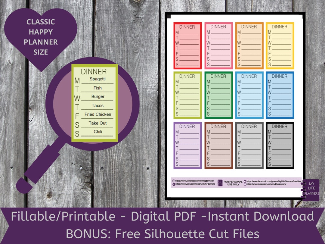 Dinner Stickers Printable Fillable Planner Stickers Dinner - Etsy