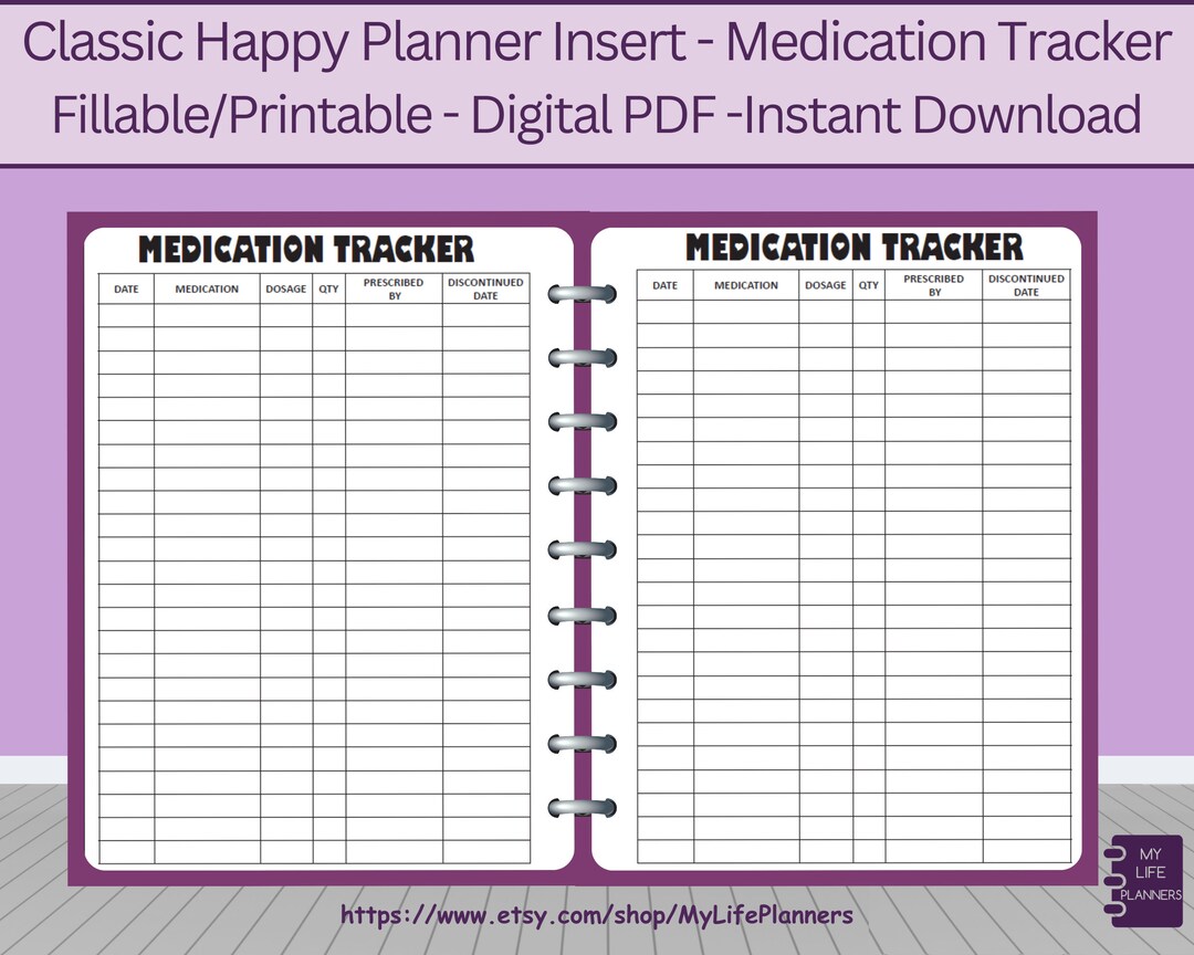 Medication Tracker Fillable, Printable, Planner, CLASSIC Happy Planner ...