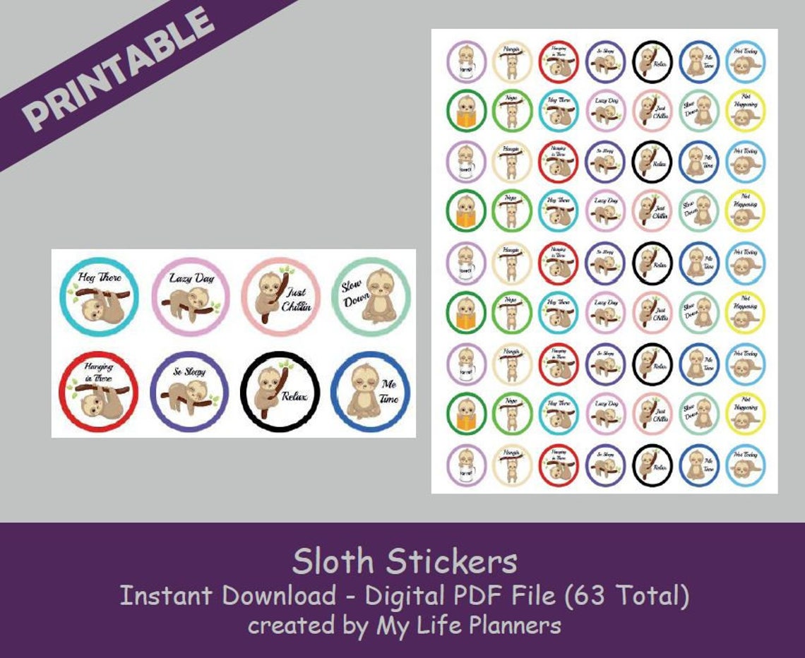 Sloth Planner Stickers Printable Planner Stickers Fits All | Etsy