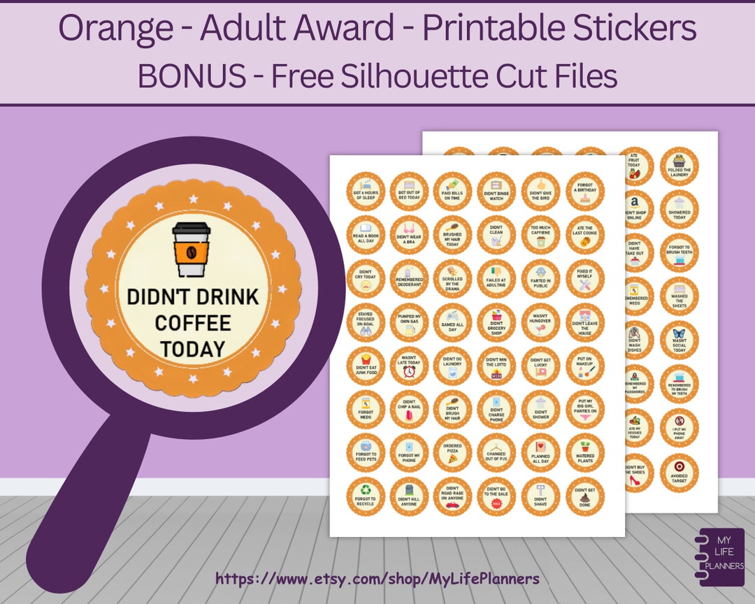 Adulting Reward Planner Stickers, Orange Adult Award Stickers ...