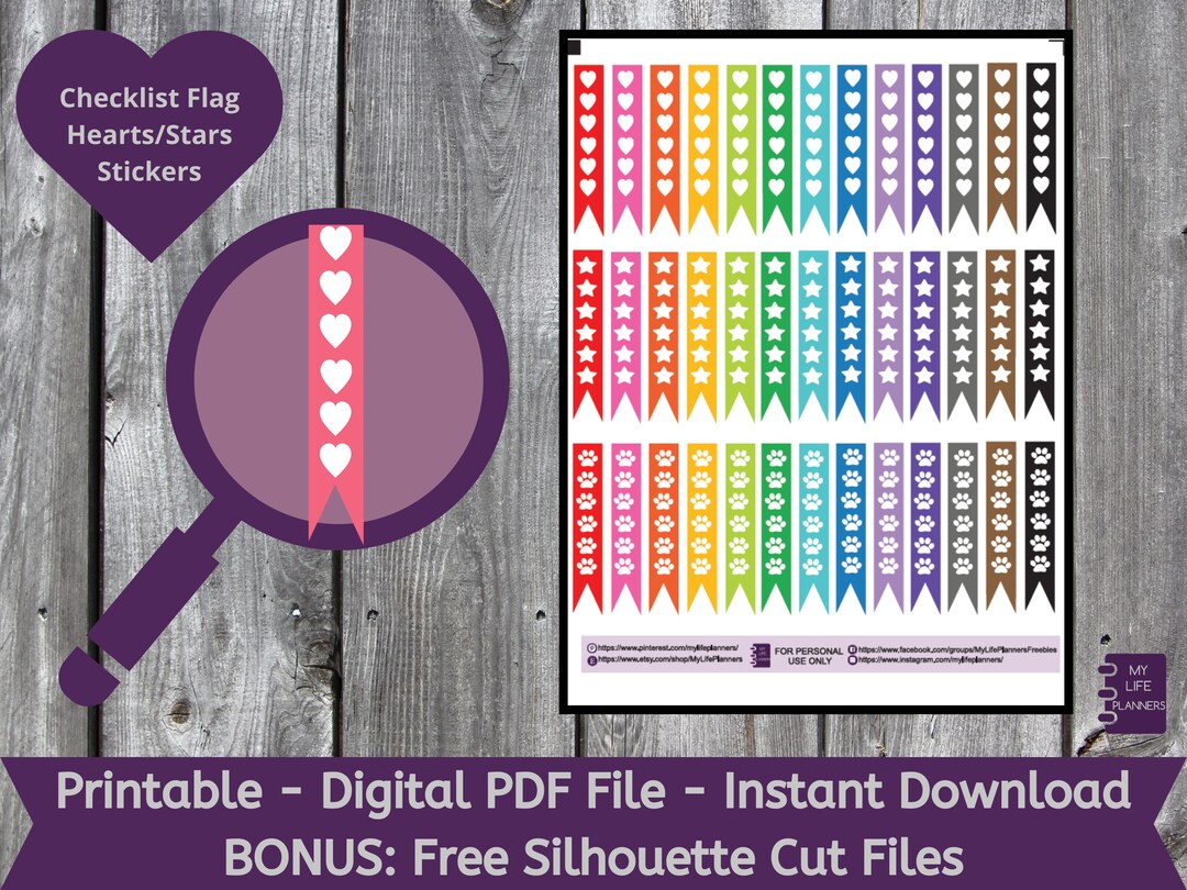 Hearts Stars Checklist Flag Stickers Planner Printable - Etsy