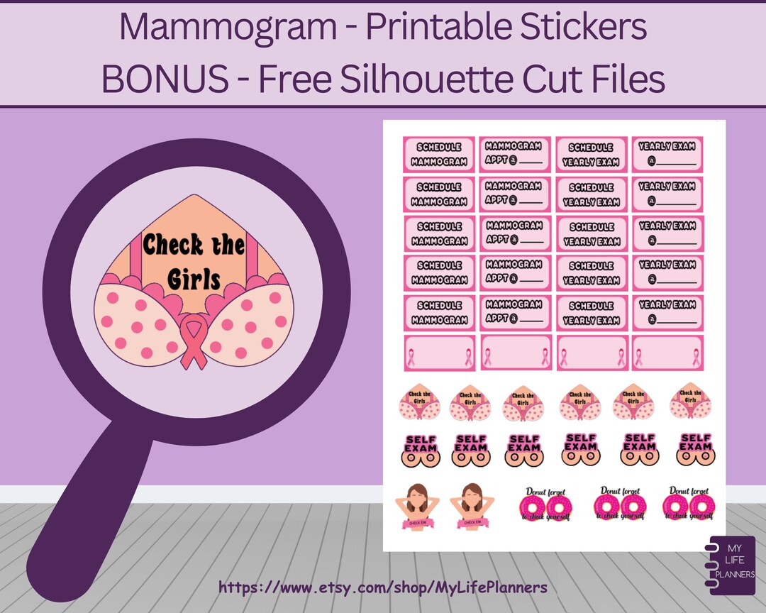 Mammogram Printable Planner Stickers, Self Check, Printable Stickers ...