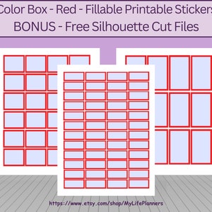 Red Color Box Stickers, Planner Stickers, Full Box, Half Box, & Quarter ...