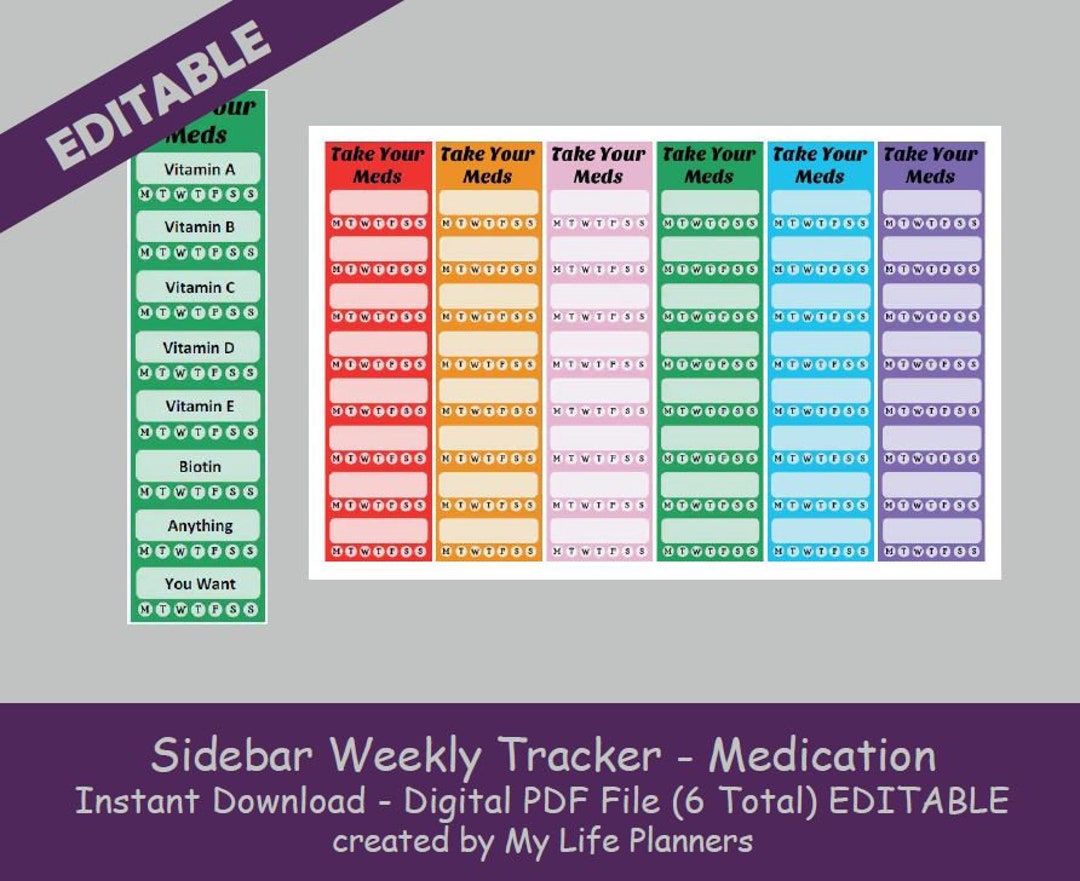 Medication Sidebar Weekly Tracker Planner Stickers - Etsy