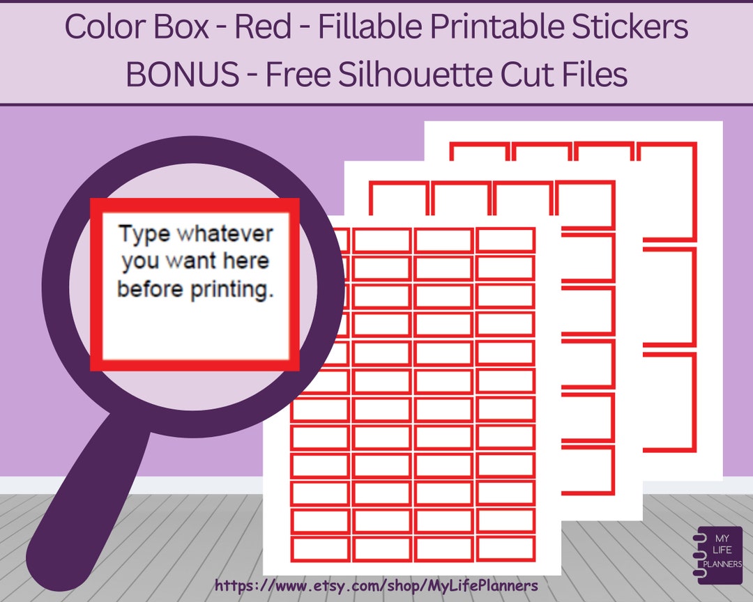 Red Color Box Stickers, Planner Stickers, Full Box, Half Box, & Quarter ...