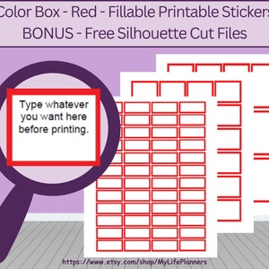 Red Color Box Stickers, Planner Stickers, Full Box, Half Box, & Quarter ...