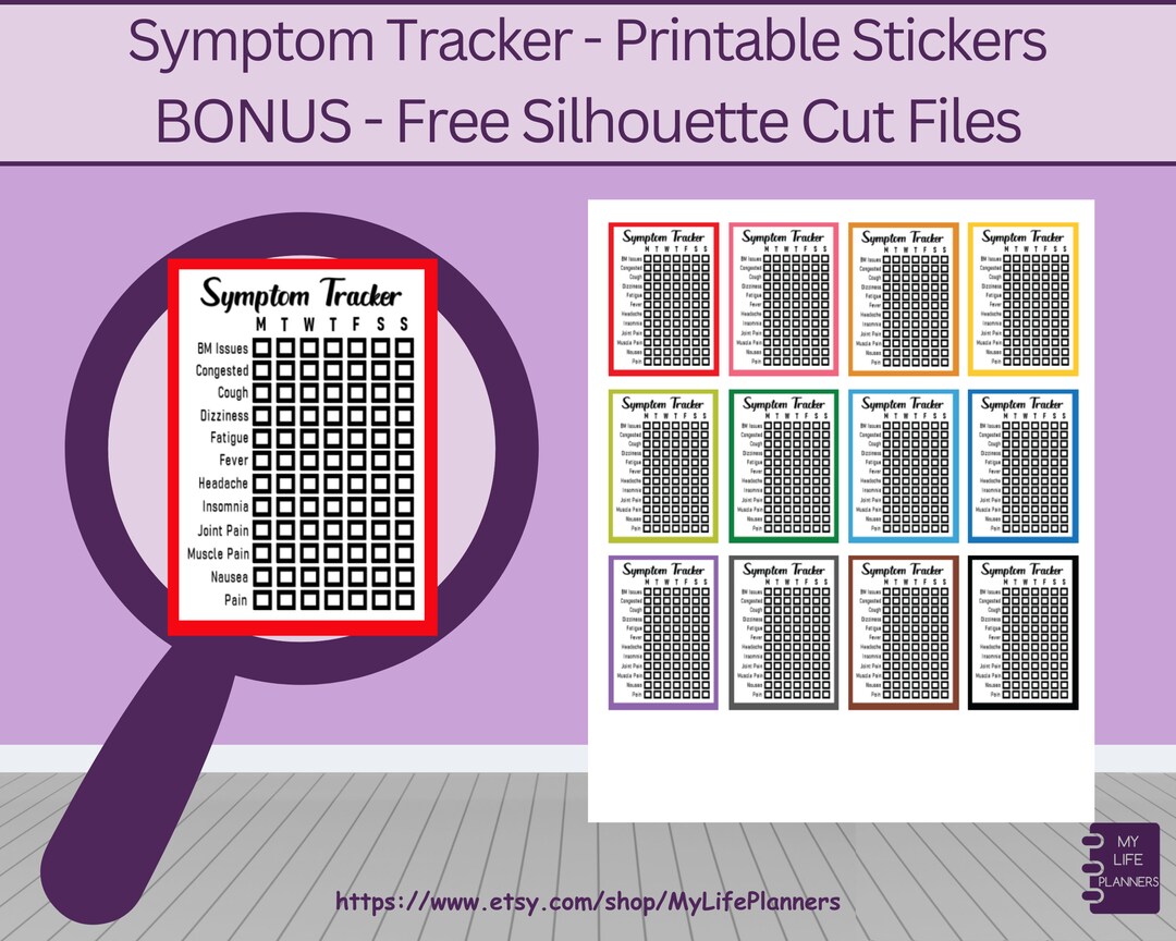 Symptom Tracker Planner Stickers, Printable Stickers, Weekly Symptom ...