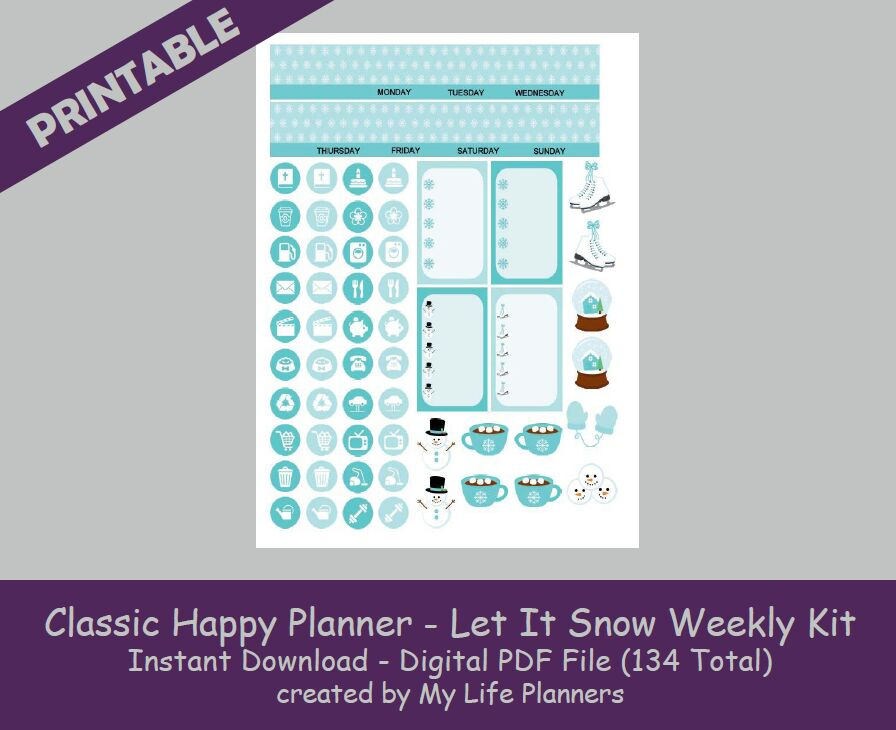Let It Snow CLASSIC Happy Planner Printable Stickers Weekly | Etsy