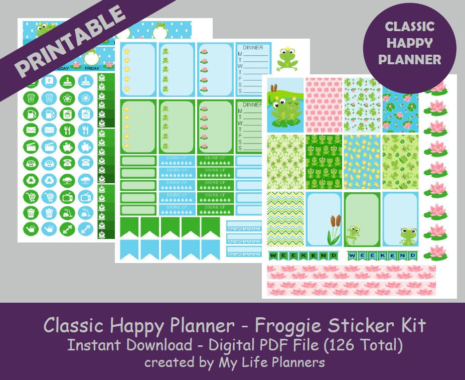 Froggie Frog CLASSIC Happy Planner Printable Stickers Weekly - Etsy