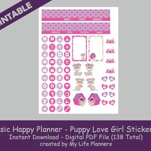 Girl Puppy Love CLASSIC Happy Planner Printable Stickers - Etsy