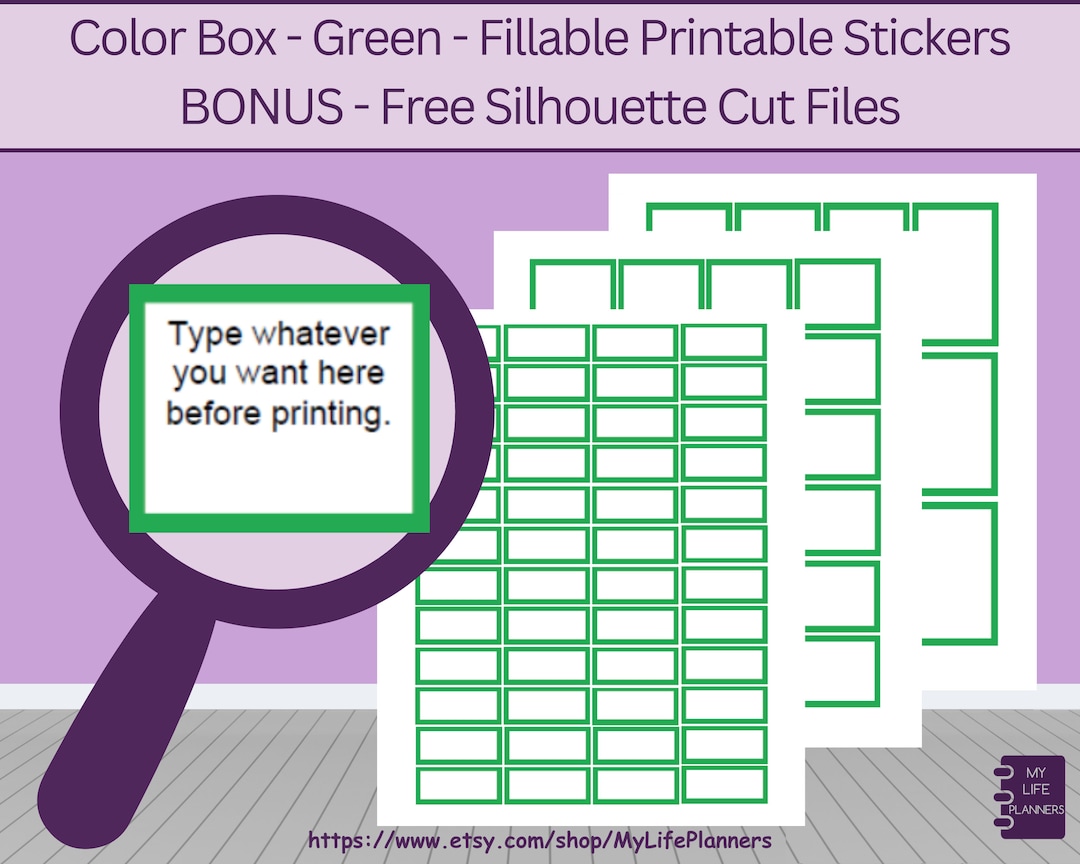 Green Color Box Stickers, Planner Stickers, Full Box, Half Box ...