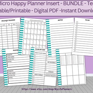 Ultimate MICRO Happy Planner Insert Bundle, Teal, Monthly, Weekly ...