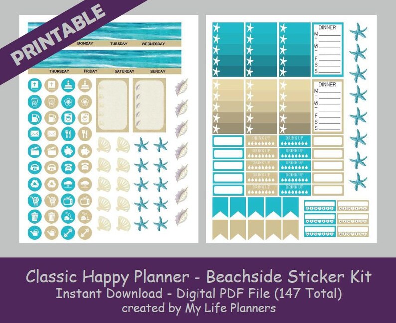 Beach Planner Printable Stickers Weekly Kit Planner Kit - Etsy