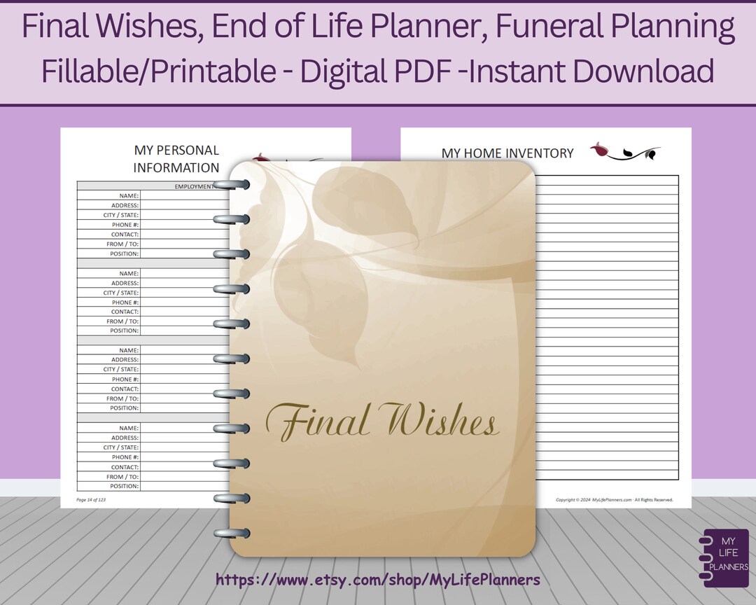Final Wishes Planner, End of Life Planner, Funeral Planner, Burial ...