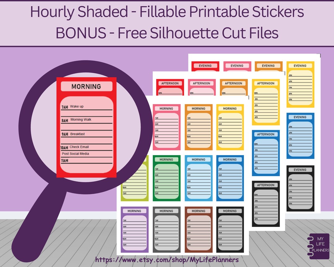 Hourly Shaded, Stickers, Fillable, Printable, Planner Stickers, Morning ...