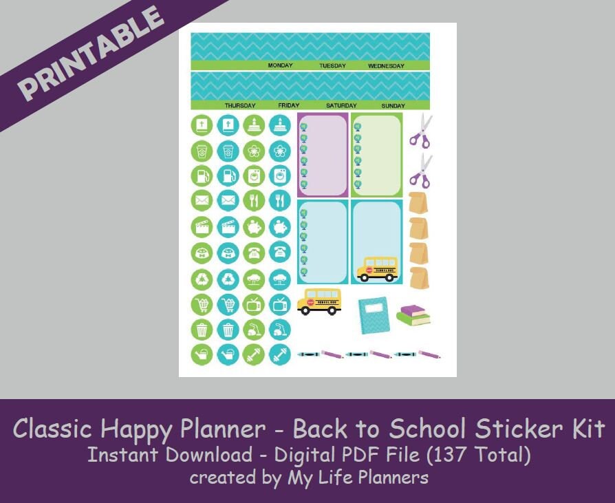 Back To School CLASSIC Happy Planner Printable Stickers | Etsy