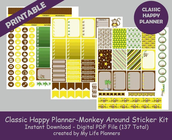 Monkey Around CLASSIC Happy Planner Printable Stickers | Etsy