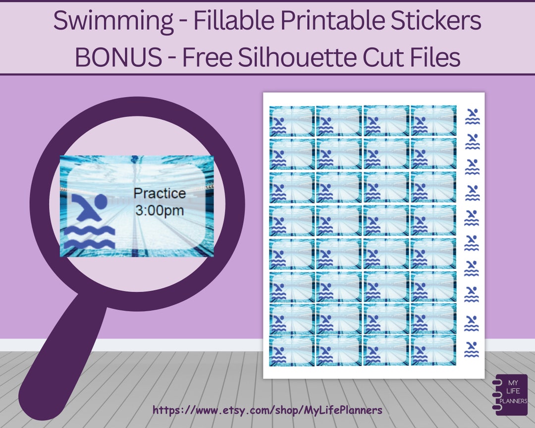 Swim Stickers, Fillable, Planner, CLASSIC Happy Planner, Erin Condren ...