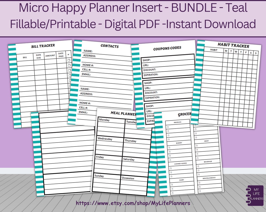 Ultimate MICRO Happy Planner Insert Bundle, Teal, Monthly, Weekly ...