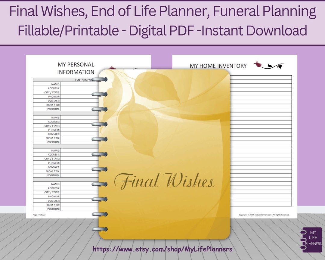 Final Wishes Planner, End of Life Planning, Fillable PDF (printable) - Etsy