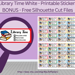 Library Time, White, Library, Books, Library Books, Printable Stickers ...