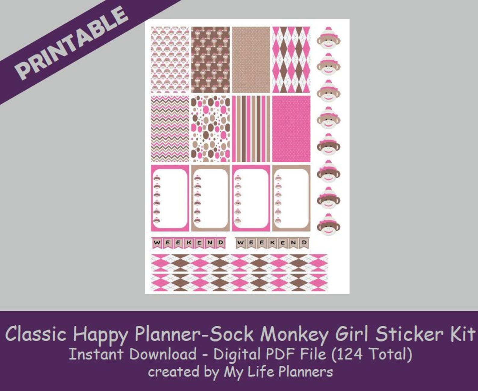 Sock Monkey Girl CLASSIC Happy Planner Printable Stickers - Etsy