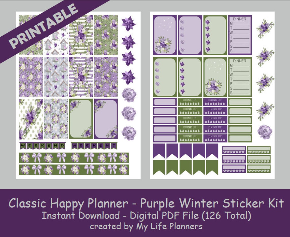 Purple Winter CLASSIC Happy Planner Printable Stickers | Etsy