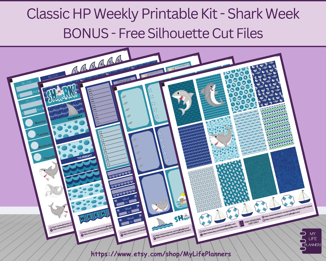 Shark Week, Sticker Kit, Classic Happy Planner Printable Stickers ...