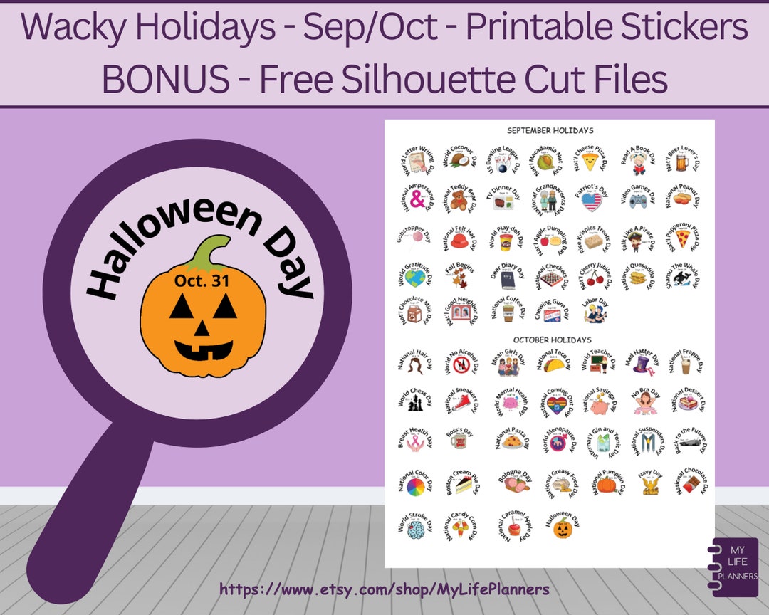 Wacky Holiday September-october Planner Stickers, Printable Stickers ...
