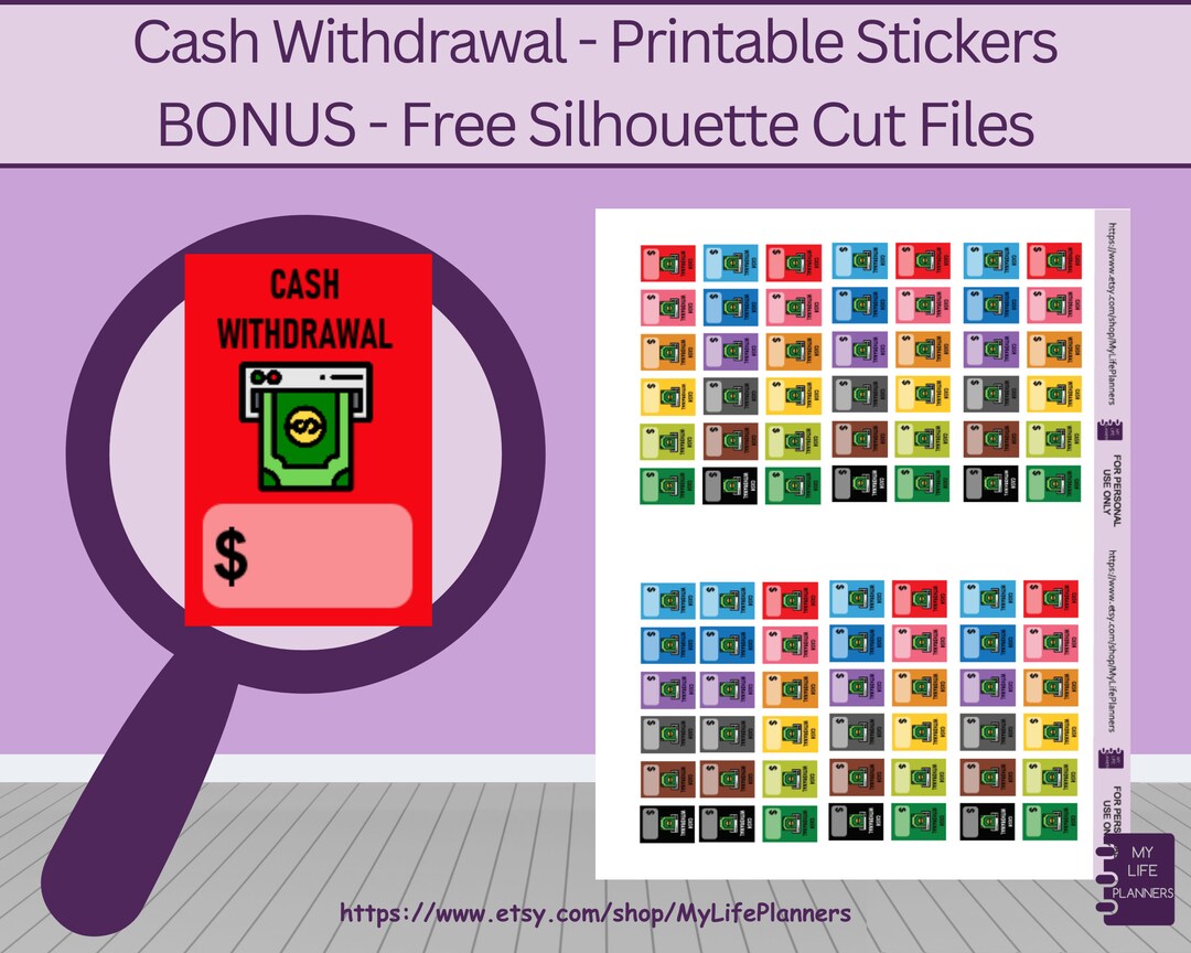 Cash Withdrawal Tracker, Cash Withdrawal, ATM, Printable Stickers ...
