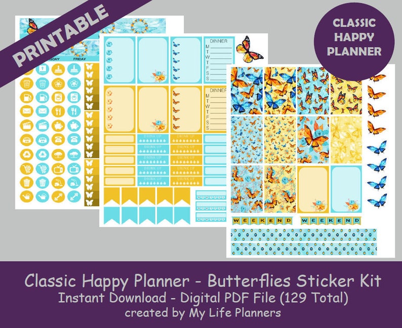 Butterflies CLASSIC Happy Planner Printable Stickers Weekly - Etsy