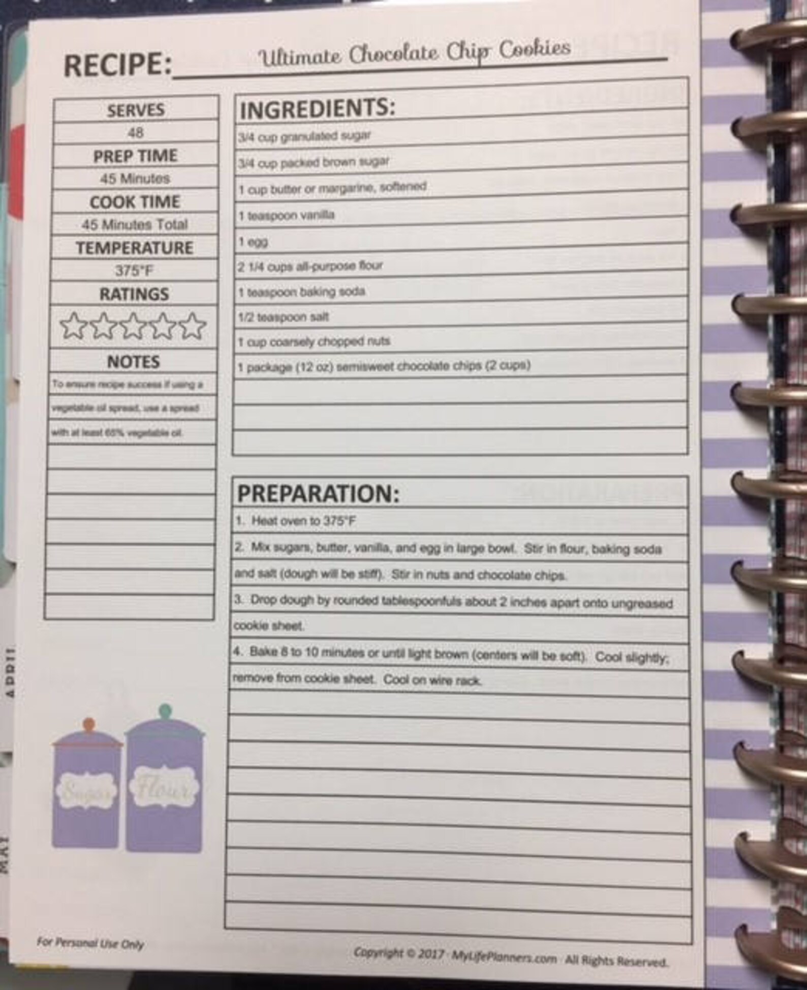 BIG Happy Planner Recipe Insert Bundle Editable Printable - Etsy