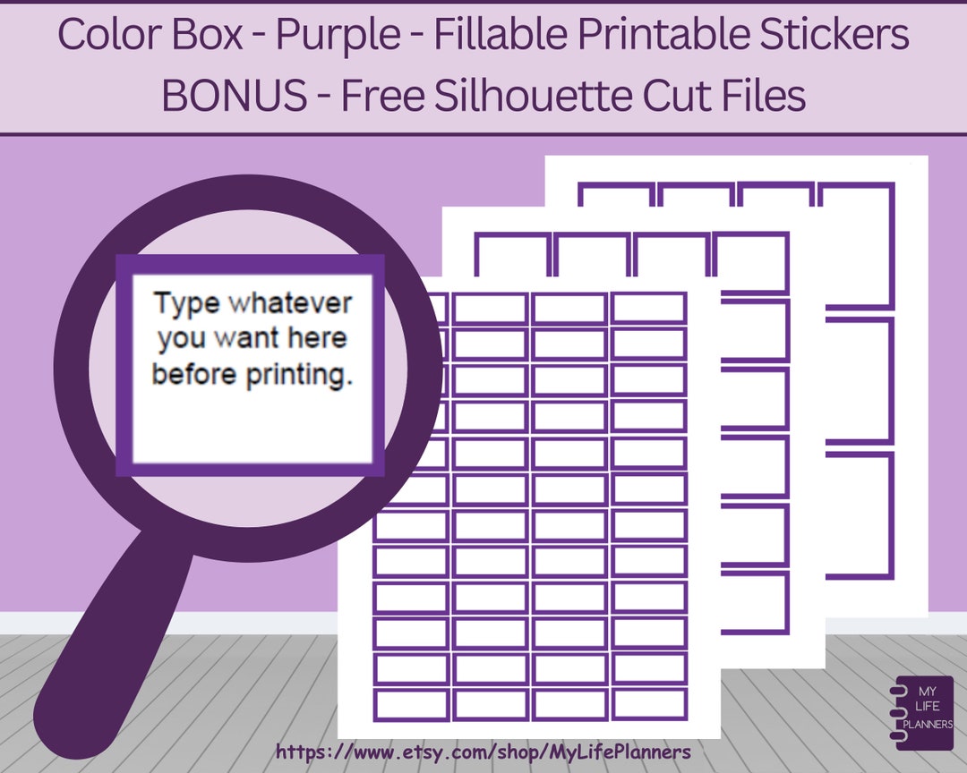 Purple Color Box Stickers, Planner Stickers, Full Box, Half Box ...