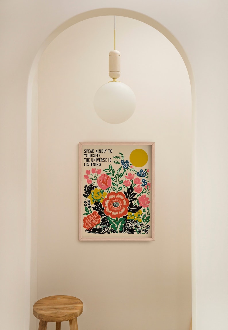 Speak Kindly Wall Art Print | Colorful Flower Design, Mindfulness Home ...
