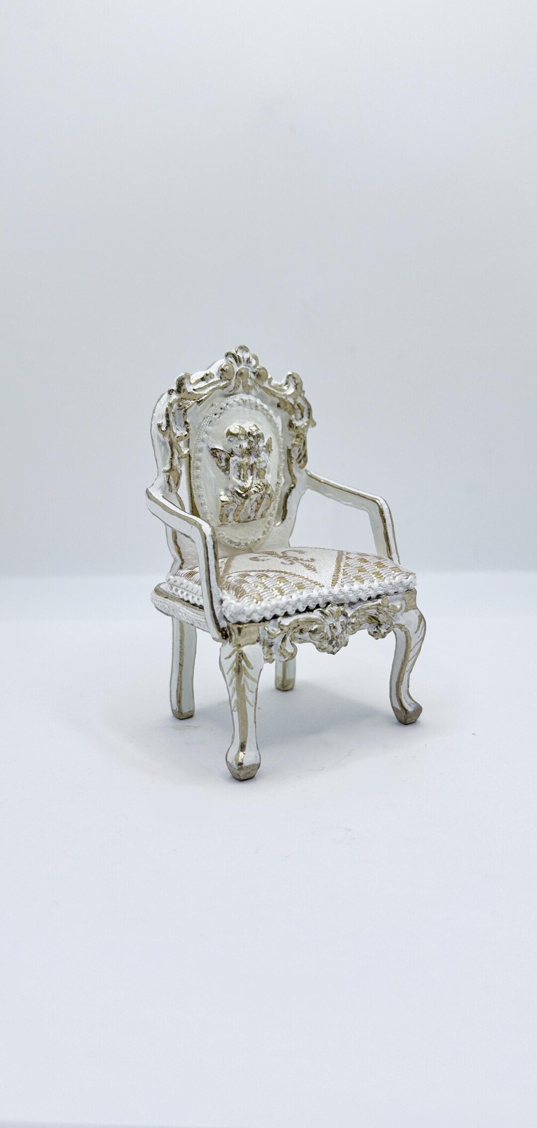 Miniature 1:12 Artisan Handmade Angel Chair Rococo Whitewashed Gold ...