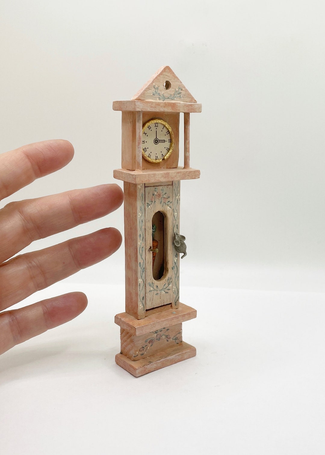 Miniature Child's Grandfather Clock / Hand Painted / With Mouse ...