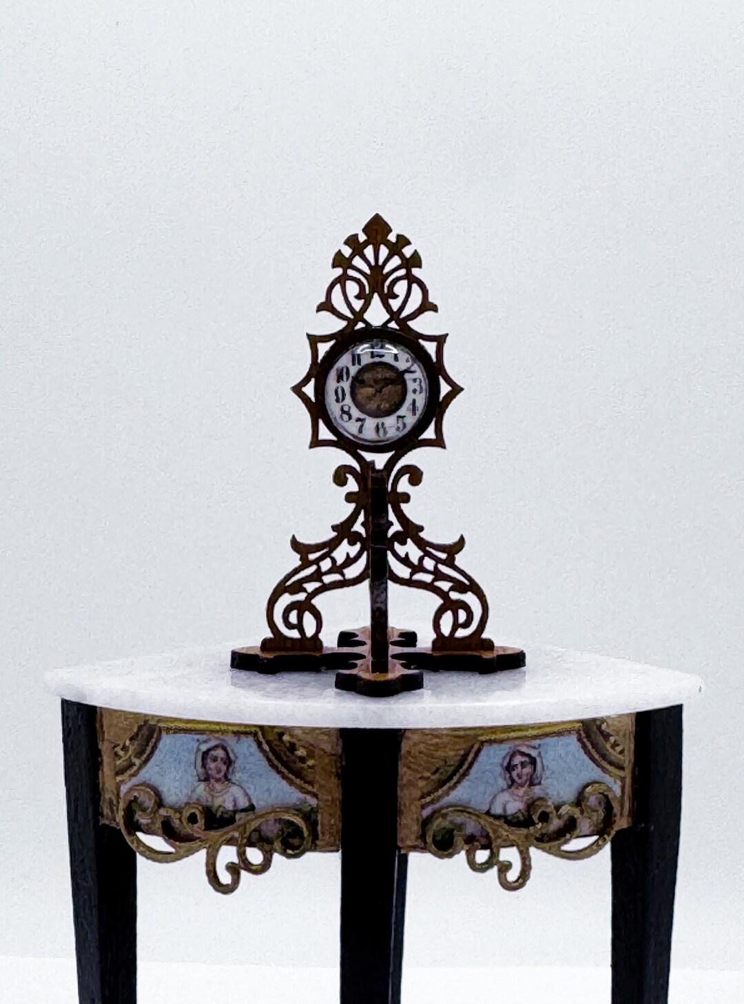 1:12 Artisan Laser Cut Mantle Clock Walnut Artist Ron Chase Victorian ...