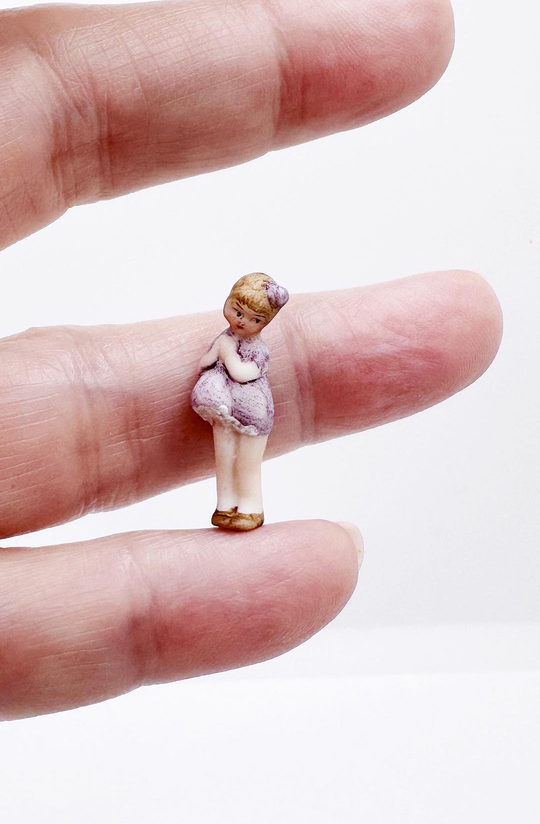 1:12 Tiny Porcelain Figurine Little Girl in Lavender Quarter Inch Doll ...
