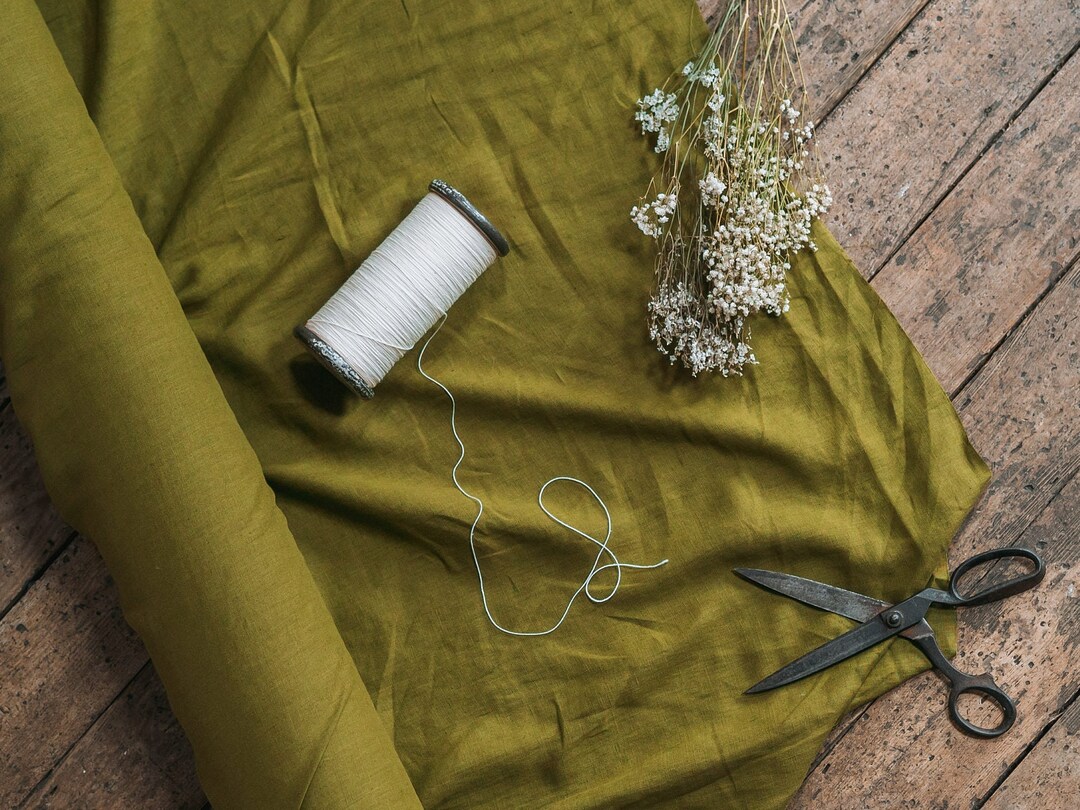 Moss Green Linen Fabric, Soft Washed OEKO Tex Certified European Flax ...