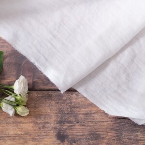 Bright White Linen Fabric by the Metre, OEKO Tex Certified Washed and ...