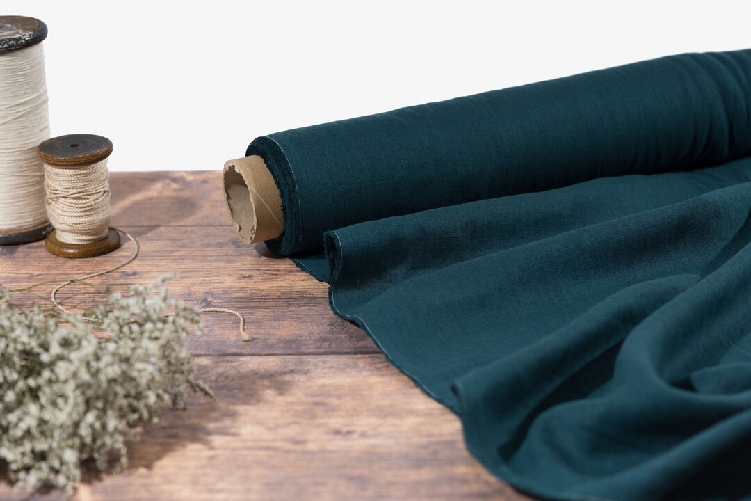 Teal Linen Fabric by the Metre, Deep Turquoise OEKO Tex Certified ...