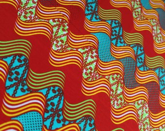 Canvas & Fabric African Wax Print Fabric by the Yard Red & Aqua ...