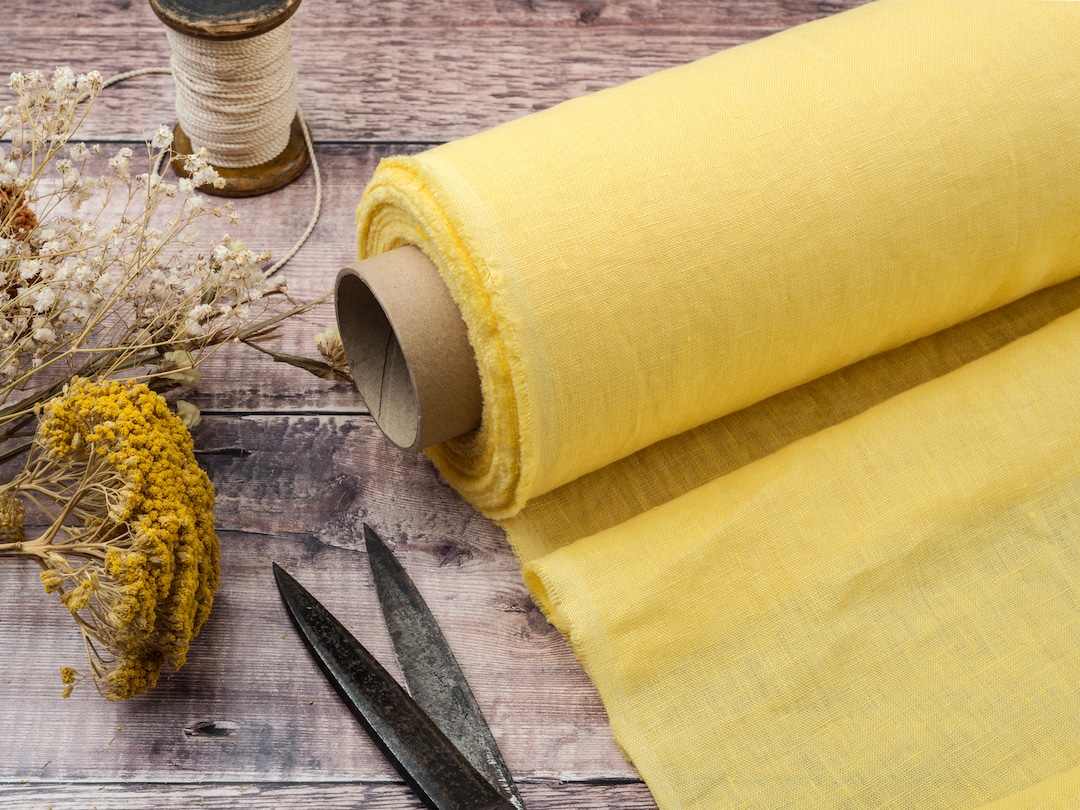 Pale Yellow Linen Fabric by the Metre, Pure Soft Linen Fabric, 205 Gsm ...