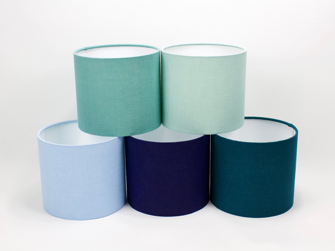 Blue Lampshades, Stonewashed Blue Linen Lamp Shades, UNO Drum Large ...