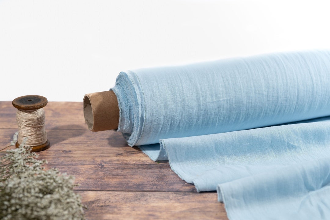Light Sky Blue Linen Fabric by the Metre, Soft Lithuanian Linen, OEKO ...